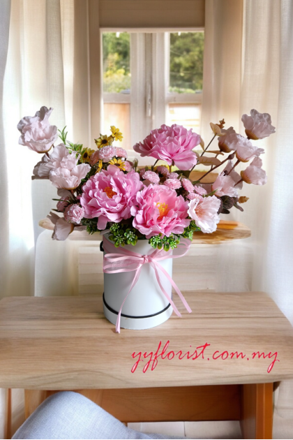Table top Artificial pink peony arrangement | Home décor orchid |Kepong ...
