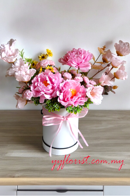 Table top Artificial pink peony arrangement | Home décor orchid |Kepong ...
