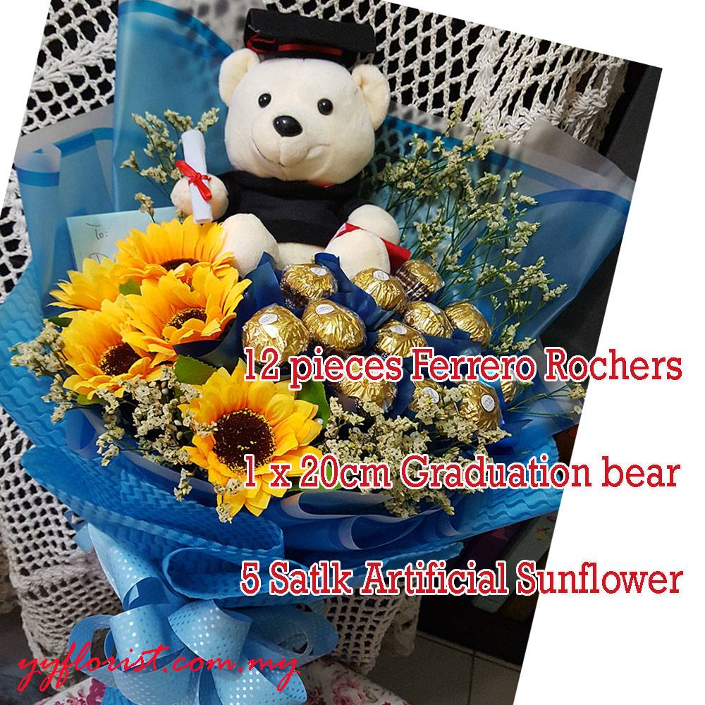 Graduation Artificial Sunflower & Chocolate Bouquet | PJ florist ...