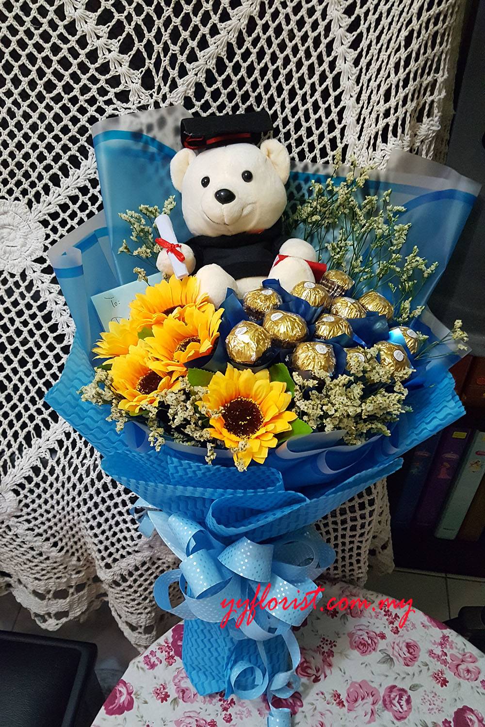 Graduation Artificial Sunflower & Chocolate Bouquet | PJ florist ...