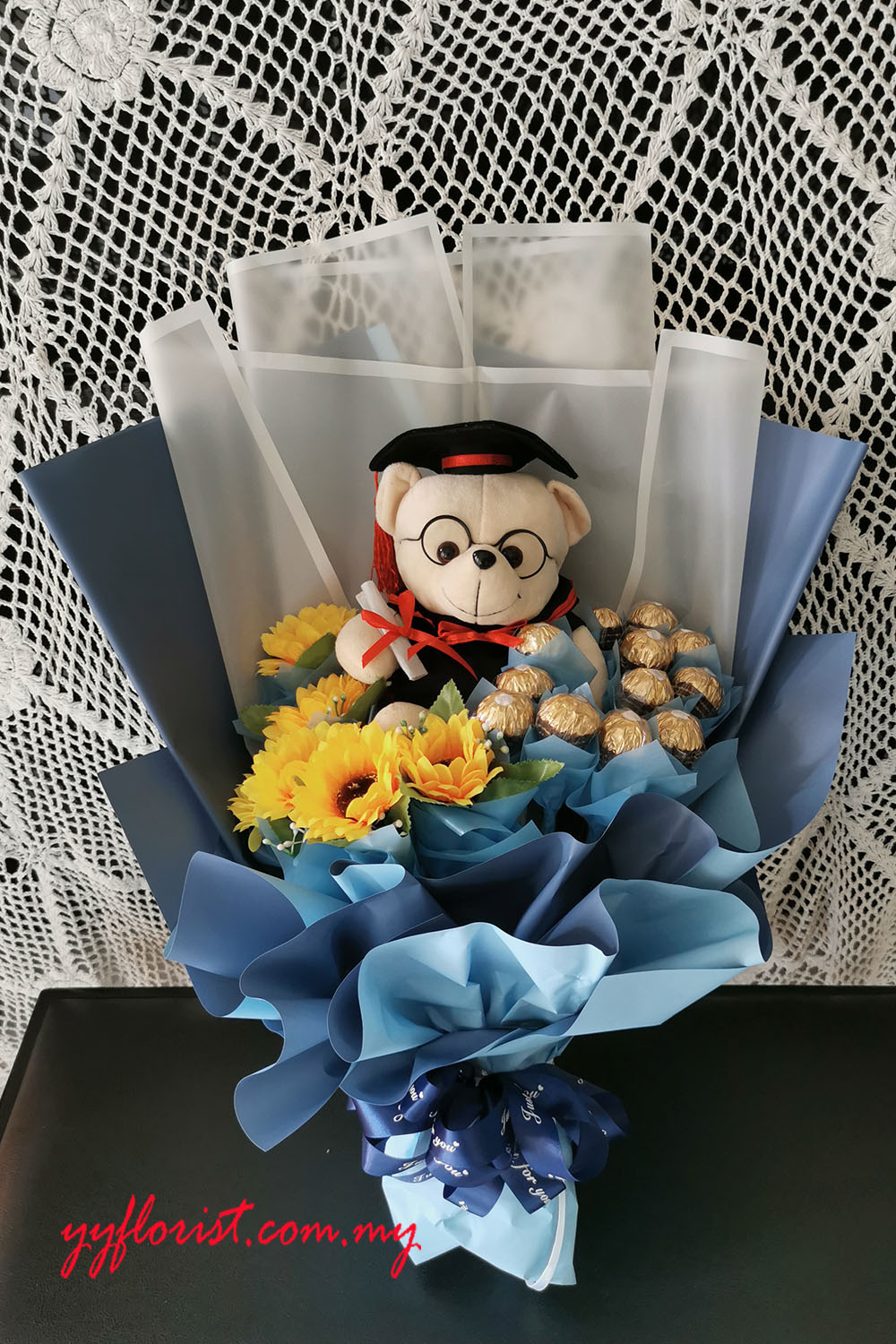 Graduation Artificial Sunflower & Chocolate Bouquet | PJ florist ...